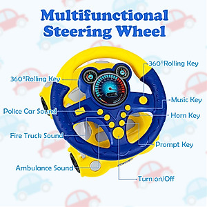 KalaDuck Toddler Steering Wheel Toy, Baby Simulated Car Driving Musical Toys with Multiple Sounds, Learning Rotatable Car Toys for Preschool Kids Boys and Girls Ages 3+