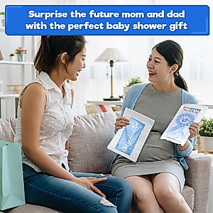 Baby Shower Sash for Mommy - Set of 2 Blue Satin Mommy to Be Sash with Dad to Be Pin, Elegant Glossy Texture with Gold Glitz Letters, Easy to Wear - Lightweight and Durable Baby Shower Decorations Boy