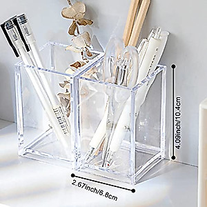 2 Pack Acrylic Pen Holder Makeup Brush Holder Clear Pencil Makeup Brush Storage Organizer Cup for Office Acrylic Desk Accessories Dorm Bathroom Supplies