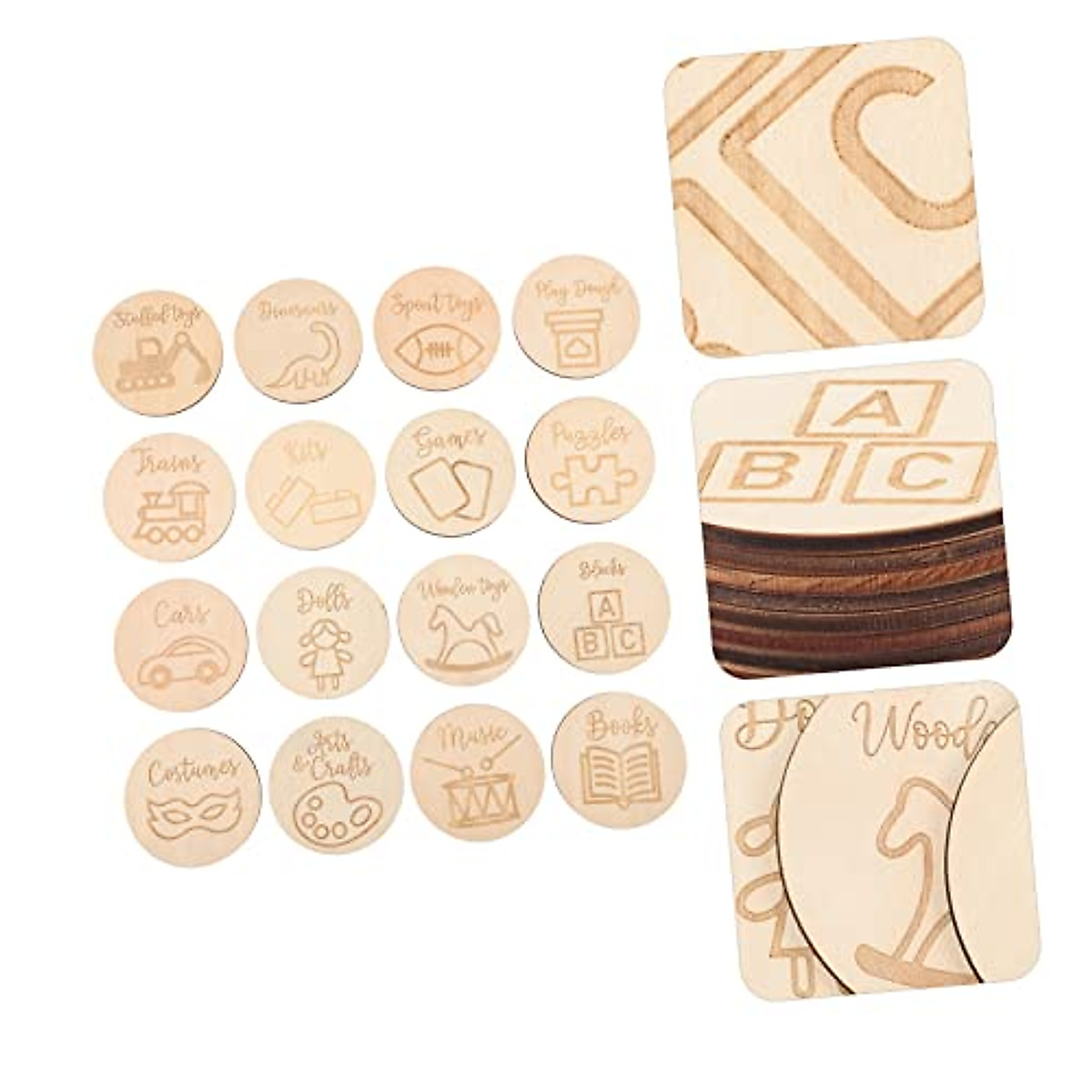 LIFKOME 16pcs Removable Labels Kids Baskets Wood Tags Kids Storage Organizer for Labels for Home Décor Wooden Round Circle for Home Decoration Wooden Round Circle Decoration Crafts