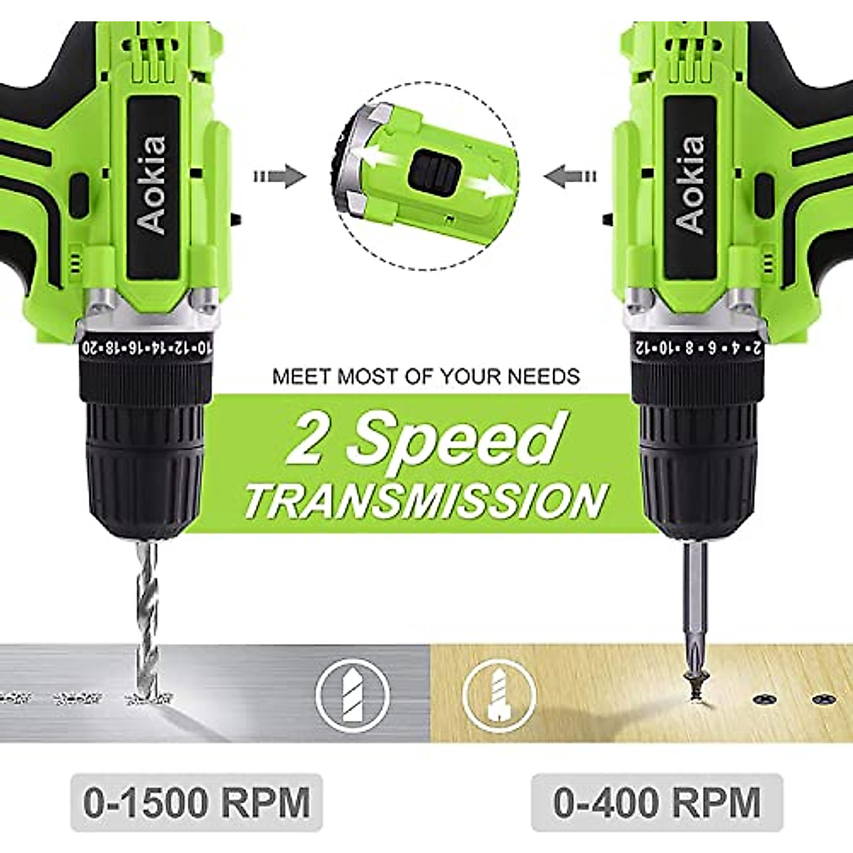 Aokia Cordless Weed Wacker Set: 12V Electric Driver Tool Kit String Trimmer 3/8-Inch Keyless Chuck 1500rpm Variable Speed Cutting Wall Wood Metal 43pcs Wacker Bit