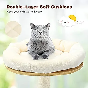 Tangkula Modern Wood Cat Tree, 53 Inches Cat Tower with Platform, Cat Activity Center with Scratching Posts and Washable Cushions, Wooden Cat Condo Furniture for Kittens and Cats (Natural)