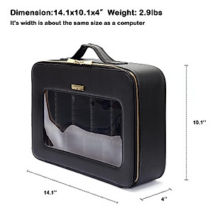 ROWNYEON Large Makeup Train Case Travel Clear Eva Makeup Bag Organizer Visible Waterproof Tpu 16.1" Comestic Bag For Womens