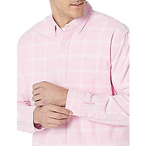 Amazon Essentials Men's Long Sleeve Shirts Casual - Regular-Fit Pocket Oxford, Pink White Windowpane, Large