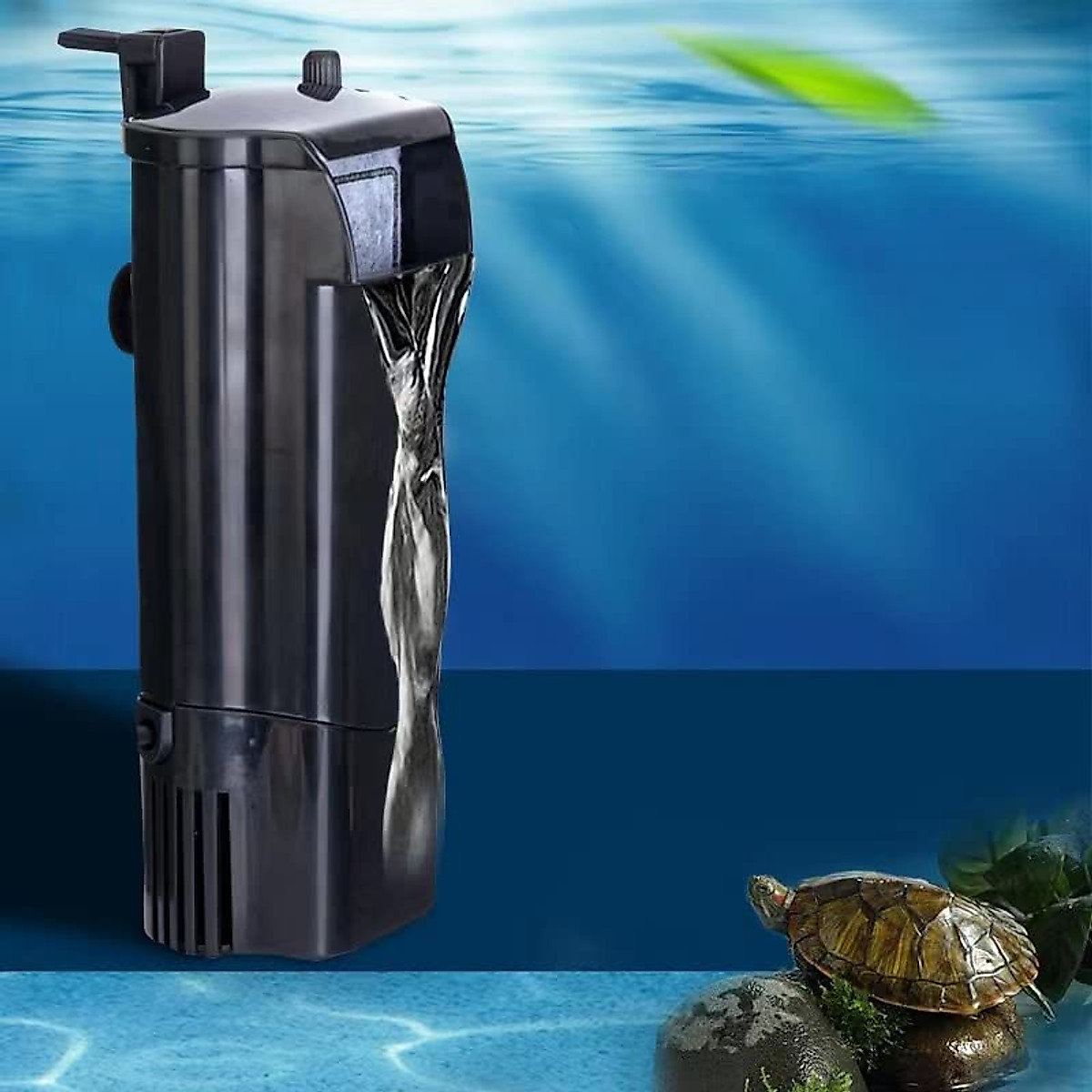 AQUA-ATL Turtle Filter 105 GPH Adjustable Submersible (Up to 40 Gal) Waterfall Turtle Fish Tank Filter (Black Filter)