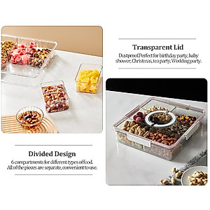 YouLike 12'' Large Divided Snackle Box Charcuterie Container with Handles and Lids 6 Removable Compartment Fruit Serving Tray for Veggie Meal Prep Fridge Storage Box