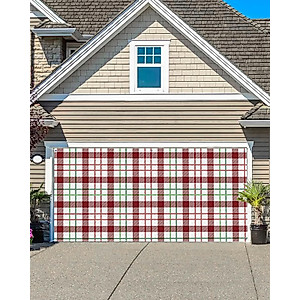 Rocking Giraffee Garage Door Cover Tile Red and Green Grid Garage Door Banner Hanging Backdrop Banner Photo Background Indoor Outdoor Wall Party Decoration 7x8 Ft