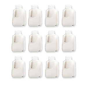(12Pk) Mini Milk Jugs Plastic With Lid Quart Size Jugs Empty Milk Jugs, Use For Milk, Brews, Juice, Teas, Easy Grip Easy Pour Pitcher Elderly, Special Needs & Small Hands, Food Safe, Hdpe Squat 32 Oz