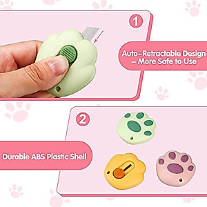 Retractable Box Cutters, 3 Utility Knife, Cat Paw Shape, Sharp Cartons Cardboard Cutter Razor Knife for for Cardboard, Boxes and Cartons, Smooth Mechanism Perfect for Office and Home Use