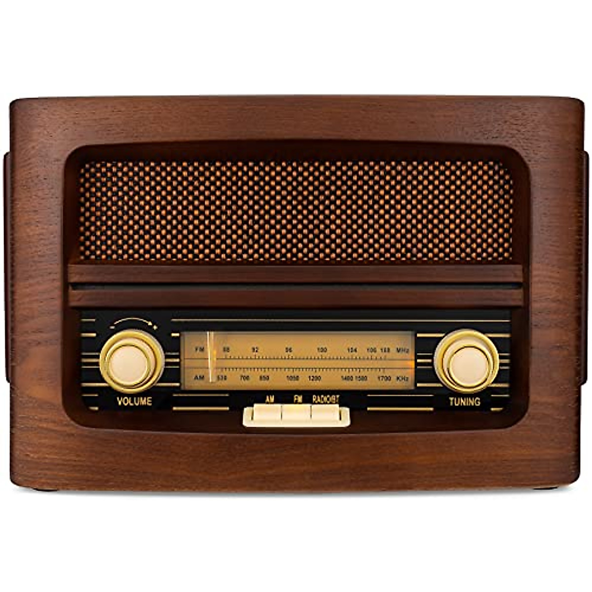 ClearClick Classic Vintage Retro Style AM/FM Radio with Bluetooth, Aux-in, & USB - Handmade Wooden Exterior Dark Brown