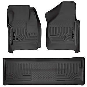 Husky Liners Weatherbeater Floor Mats | Fits 2008 - 2010 Ford F250/F350/450 Crew Cab w/o Manual Shifter (Footwell Coverage) | Front & 2nd Row, 3-pc Black - 98381