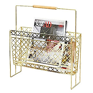 Storage Newspaper Baskets Magazine Rack Decoration Gold Iron Art Floor Rack Newspaper Display Rack Hollow Metal Design (Color : Gold, Size : 391545cm)