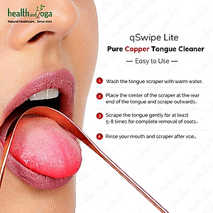 HealthAndYoga™ qSwipe Lite Copper Tongue Cleaners (Pack of 3) – Prevents Bad breath, Improves taste- Flexible, Curved ends provide good grip – Complete Oral Care/Hygiene for Travel/Office/Home