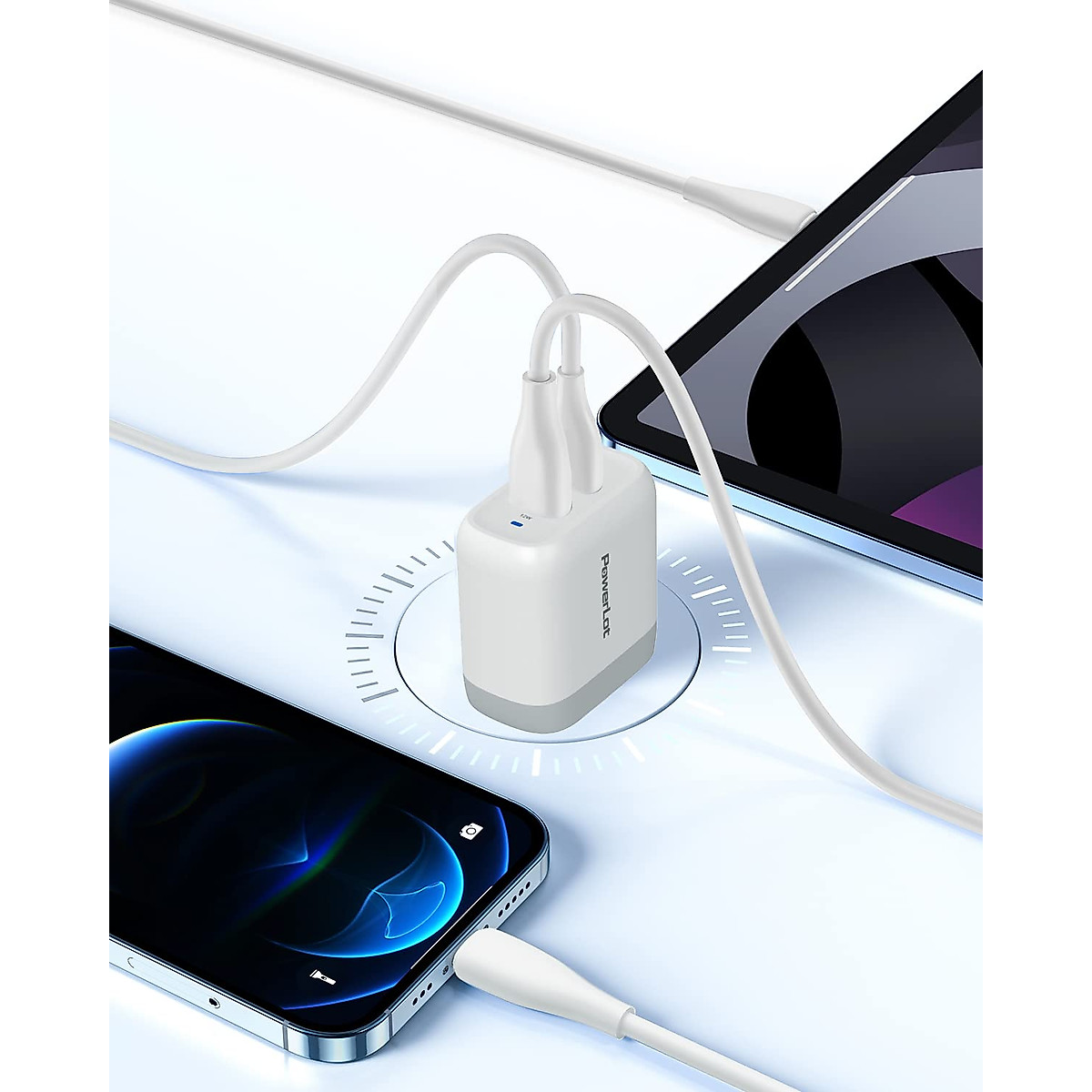 PowerLot PD 20W USB C Charger for iPhone 12, 12W USB Charger for iPad Pro, 32W Dual Port Power Adapter, GaN Wall Charger with Foldable Plug for iPhone 15 Plus/ 14/13/ iPhone SE/iPad Air/AirPods