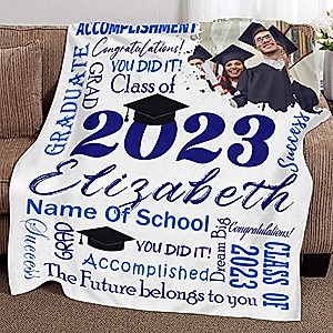 YFgohighhh Personalized Custom Blanket with Photo Text Graduation Photos, White 2 for Graduation Adult Kid Birthday Christmas Halloween Fathers Mothers Valentines Day-30"x40"