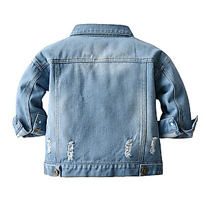IMEKIS Toddler Baby Denim Jackets Button Down Jeans Coat Ripped Hooded Top Fall Cowboy Outwear Clothes for Kids Girls Boys Hoodie Outfit Autumn Casual Trendy Trucker Jackets Light Blue 12-18 Months