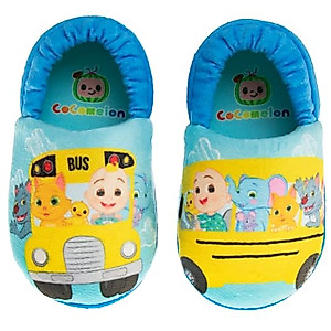 Josmo Cocomelon Toddler slippers - house shoes for boys girls warm plush bed moccasins slippers cocomelon shoes Blue (11-12 Little Kid)
