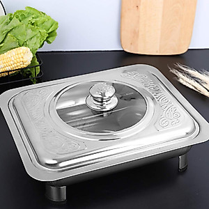 Cabilock Cold Food Buffet Stainless Steel Rectangular Food Dish Tray Oblong Metal Serveware with Lid for Buffet Roasting Baking Cooking Bread Fruit Appetizer Plate 33. 5X27. 5X14. 5CM Buffet Server