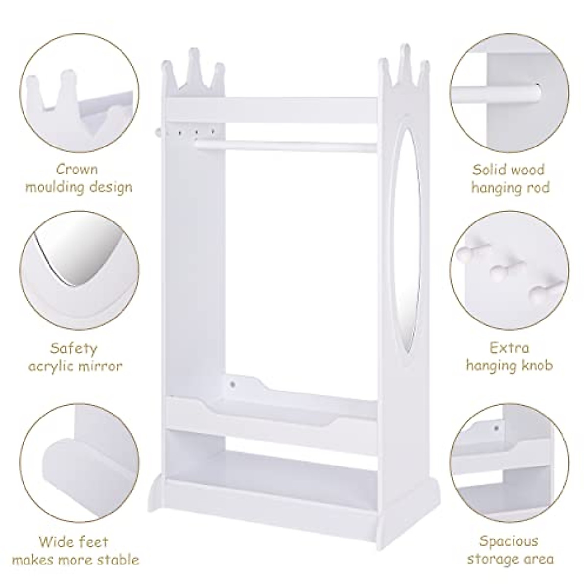 UTEX Kid’s See and Store Dress-up Center, Costume Closet for Kids, Open Hanging Armoire Closet,Pretend Storage Closet for Kids,Costume Storage Dresser (White)
