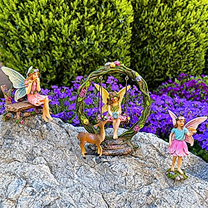 Mood Lab Fairy Garden Kit - Swing Set of 6 pcs Miniature Figurines & Accessories - Hand Painted for Outdoor or House Decor