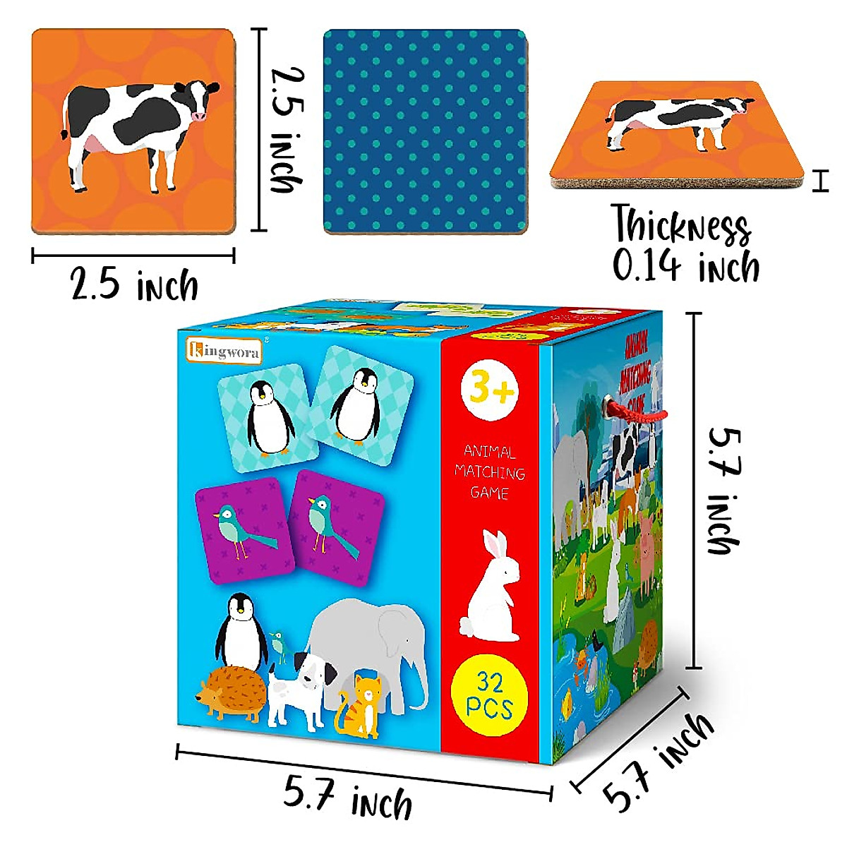 Memory Game - 16 Pairs Animal Memory Games for Kids 3 and Up, Memory Matching Game for Toddlers Education, Non Toxic Memory Card Games of Gift for Kids Preschool 2 Year Old