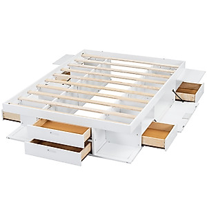 Merax Wood Captain's Platform Storage Bed with Drawers,Classic Bed Frame No Box Spring Needed Full, White