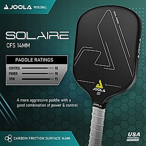 JOOLA Solaire Professional Pickleball Paddle with Carbon Friction Surface - Ideal Combination of Spin, Power, & Control - Pickleball Racket with Reactive Polypropylene Honeycomb Core 14mm