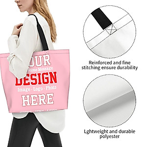 Personalized Tote Bag Women Custom Shopping Travel Beach Business Shoulder Bags Pink Customized Your Picture Logo Name Text Gifts Birthday Wedding Christmas