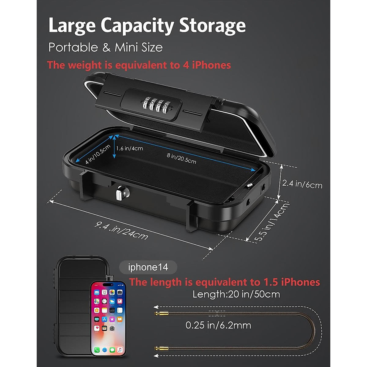 AMIR Portable Safe Box, Combination Security Case LockBox with Code, Waterproof Anti-Theft Mini Travel Safe Box with Removable Chain, Portable Lock Box for Home,Office