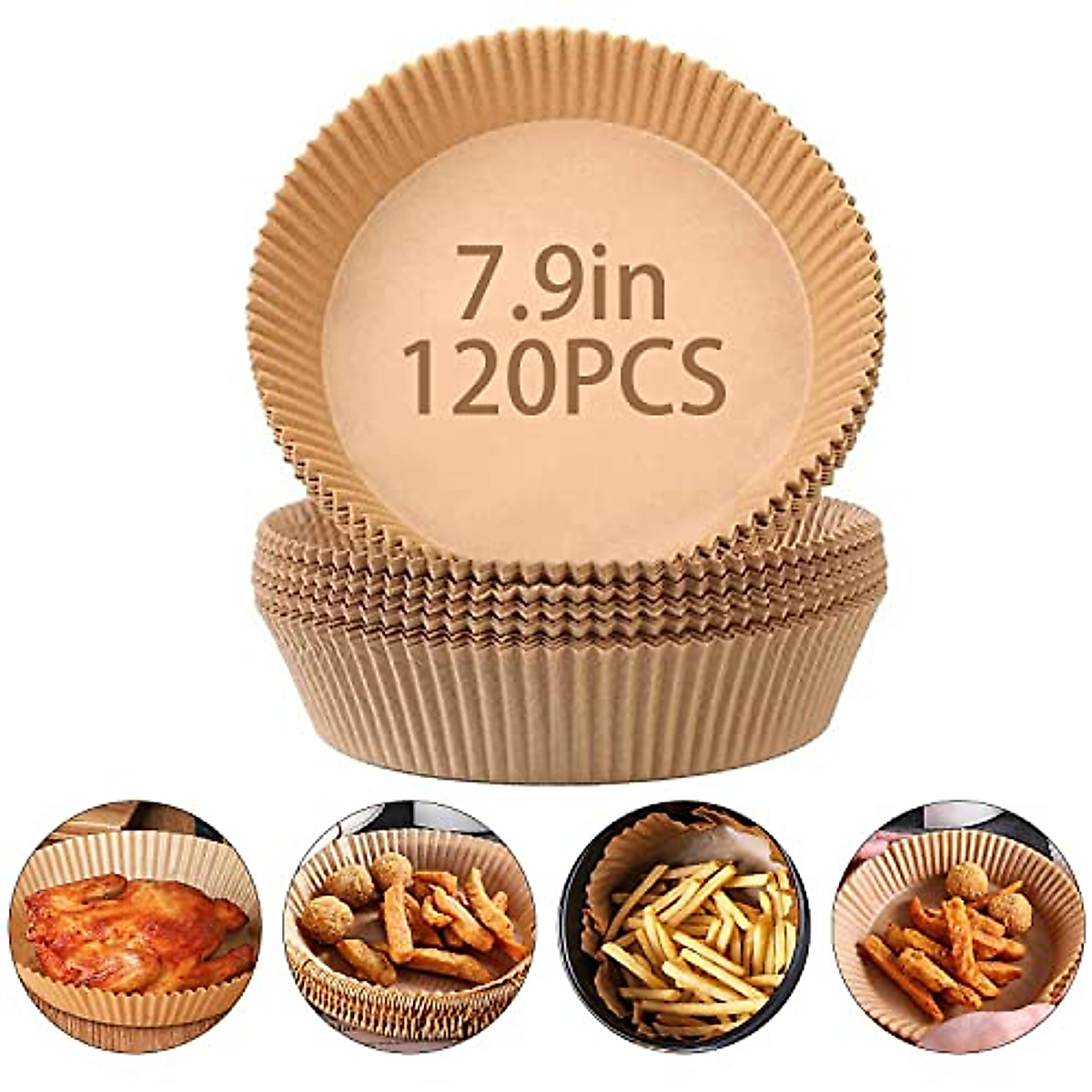 Air Fryer Paper Liners,120PCS Non-Stick Parchment Liner 7.9"Air Fryer Disposable Paper Liner Round Air Fryer Disposable Paper Liner Oil-Proof, Food Grade Paper Liner for Baking Roasting Microwave