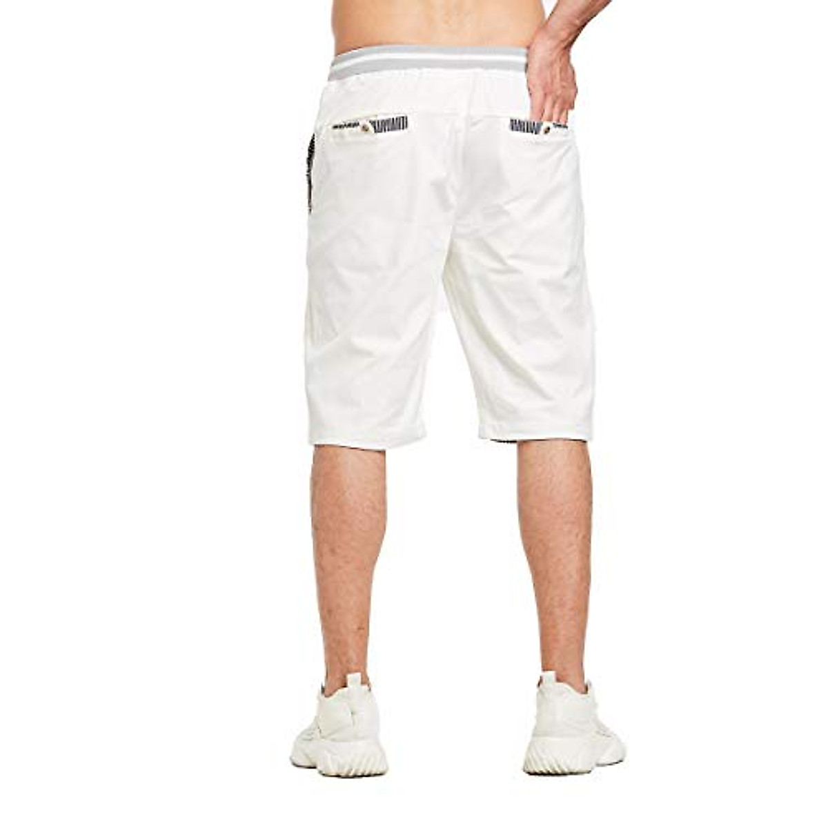 Tansozer Men's Shorts Casual Classic Fit Drawstring Summer Beach Shorts with Elastic Waist and Pockets (White, Large)