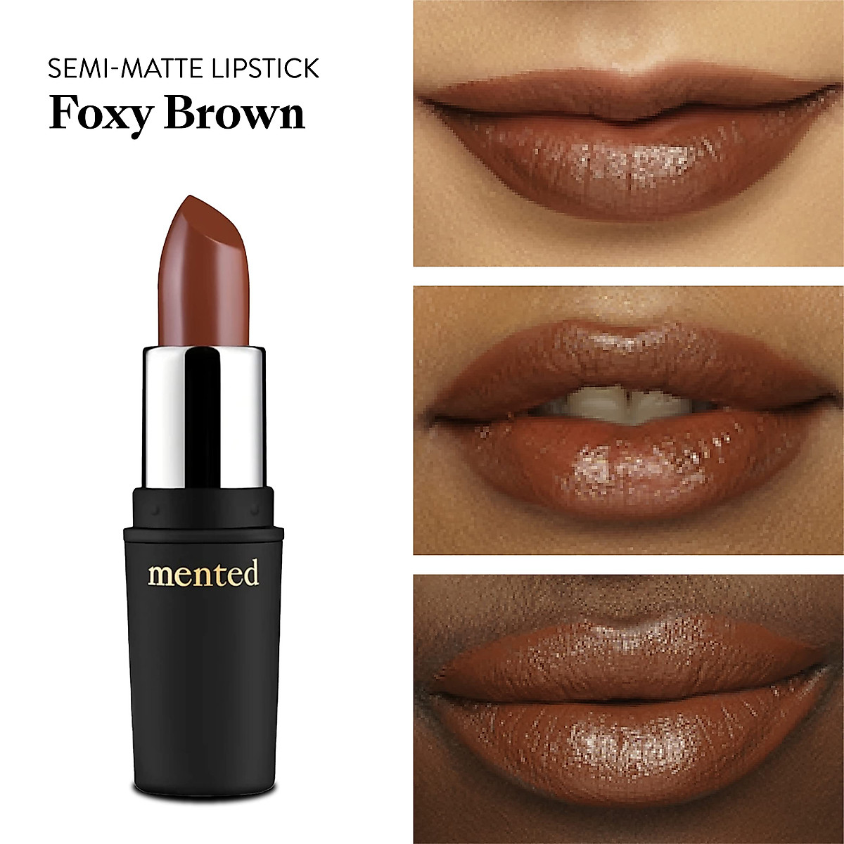 Mented Cosmetics Nude Lipstick for Women, Semi-Matte Long-Lasting Lip Stick, Moisturizing Vegan, Paraben & Cruelty-Free, Enhances All Complexions, Perfect for Everyday Makeup, Foxy Brown