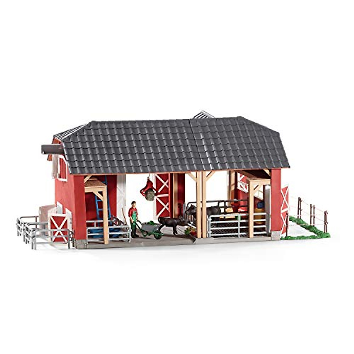 Schleich Red Barn Playset with Cows, Farmer, Tractor, and Farm Life Accessories - 27-Piece Set for Kids Ages 3+