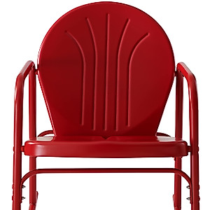 Crosley Furniture Griffith 3-Piece Outdoor Rocking Chair and Side Table Set, Retro Metal Bistro Patio Sets, Bright Red Gloss