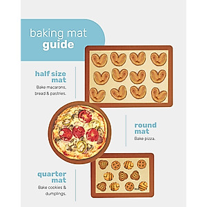 Silicone Baking Mats Set of 3, 1 Half Sheet, 1 Quarter Sheet & 1 Round Nonstick Silicone Mats for Baking - Food Grade Silicone Baking Sheets for Cookies Macarons Bread Pastry Pizza