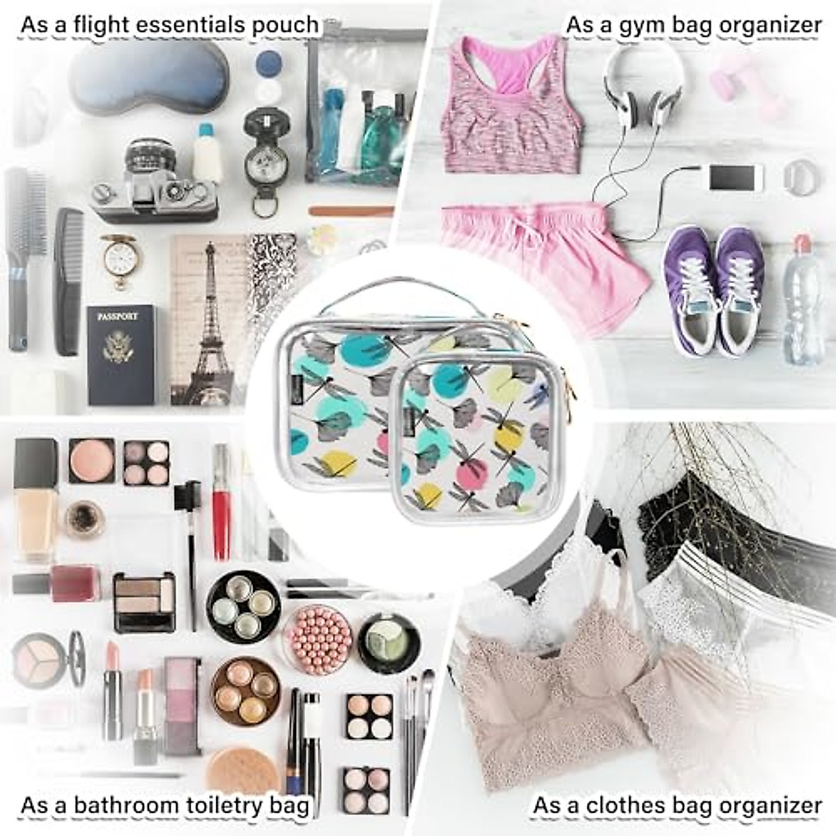 senya Clear Toiletry Bag,Travel Makeup Cosmetic Bag Carry on Airport Airline Compliant Bag Colorful Dragonfly for Women Men