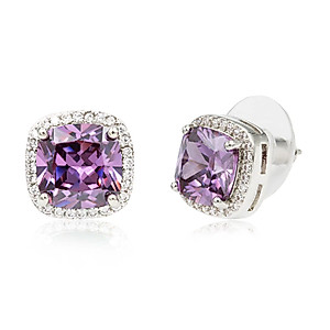 Square Violet Stud Earrings Micro Paved AAA CZ Jewelry Wedding Party Prom For Women (Purple)