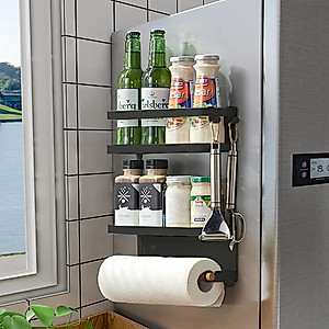 Dr.BeTree Magnetic Shelf, Magnetic Spice Rack for Refrigerator No Drilling Magnetic Or Wall Mount Screws Spice Rack Organizer 2 Tier Kitchen Refrigerator Storage Rack-Black