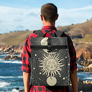 Astrology Tarot Goth Travel Roll Top Backpack for Men, Expandable Waterproof Trendy Laptop Backpack