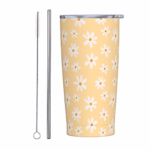 CHASOEA Daisy Tumbler 20oz Floral Stainless Steel Insulated Tumblers with Lid and Straw Yellow Travel Coffee Mug Tea Wine Cups Water Bottle Daisy Gifts for Women