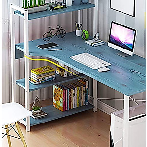 Multipurpose Computer Desk with 4 Tier Bookshelves,Modern Writing Table Home Office Desk,Compact Gaming Desk Pc Laptop Table Workstation