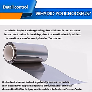 RINGGLO High Purity Zinc Foil, Length 1M Pure Zinc Zn Sheet Plate Zinc Skin Zinc Roll Metal Foil Strip for Science Lab DIY Craft Metalworking,0.1x100mm