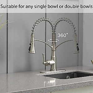Bathfinesse Kitchen Sink Faucet Brushed Nickel with Pull Down Sprayer 3 Mode Commercial Faucet for Kitchen Sink Solid Brass Single Handle High Arc Pull Out RV Bar,Deck Plate Include