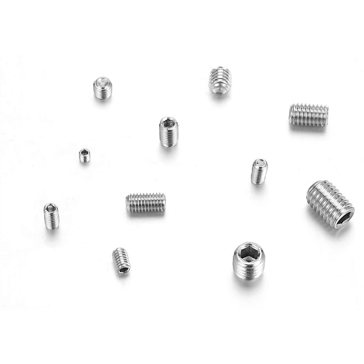Elantek 24 Kinds #2-56 to 3/8-16 SAE 304-Stainless Steel Internal Hex Drive Cup-Point Set Screws Assortment Kit