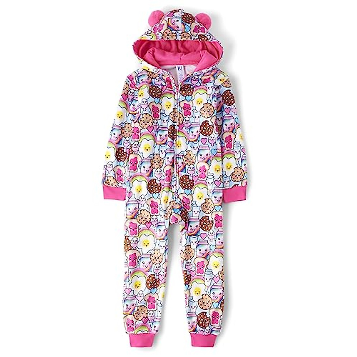 The Children's Place Girls' Long Sleeve Fleece Zip Up One Piece Pajama, Breakfast Bunch