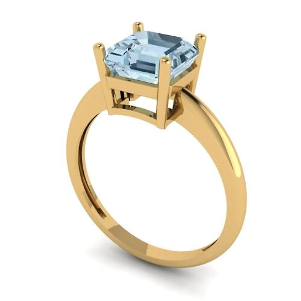 Clara Pucci 2.0 ct Asscher Cut Solitaire Blue Simulated Diamond Engagement Bridal Promise Anniversary Ring 18K Yellow Gold Size 3.75