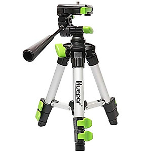 Huepar TPD05 19.7" Lightweight Aluminum Tripod-Mini Portable Adjustable Tripod for Laser Level and Camera, with 3-Way Flexible Pan Head and Bubble Level, Quick Release Plate with 1/4"-20 Screw Mount