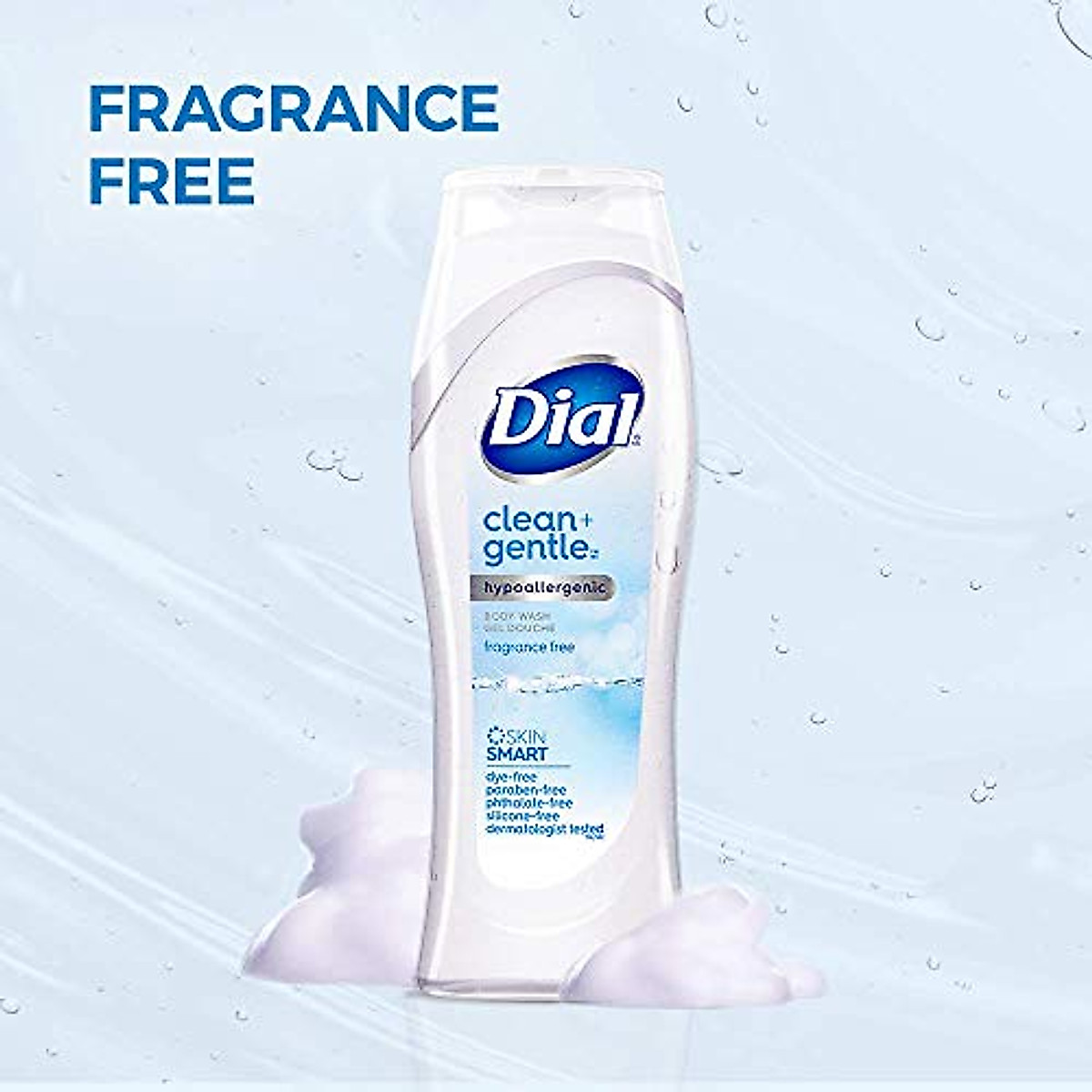 Dial Clean + Gentle Body Wash, Fragrance Free, 16 fl oz (Pack of 6)