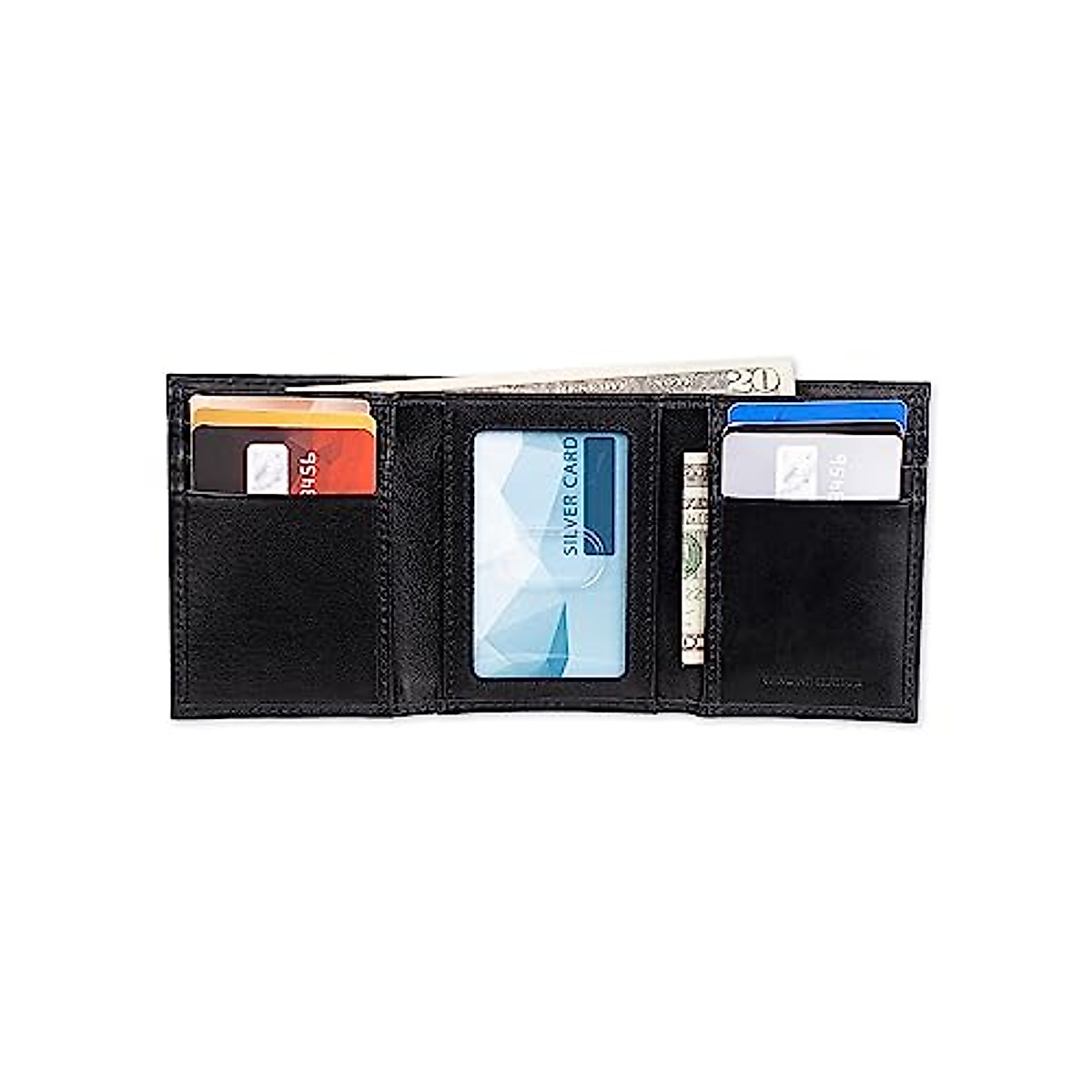 Amazon Essentials Men's Vertical Trifold Leather Wallet, Black, One Size