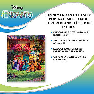 Disney Encanto Family Portrait Silk-Touch Fleece Throw Blanket With Blue Sherpa Backing | Plush Soft Polyester Cover For Sofa and Bed, Cozy Home Decor, Luxury Room Essentials | 50 x 60 Inches
